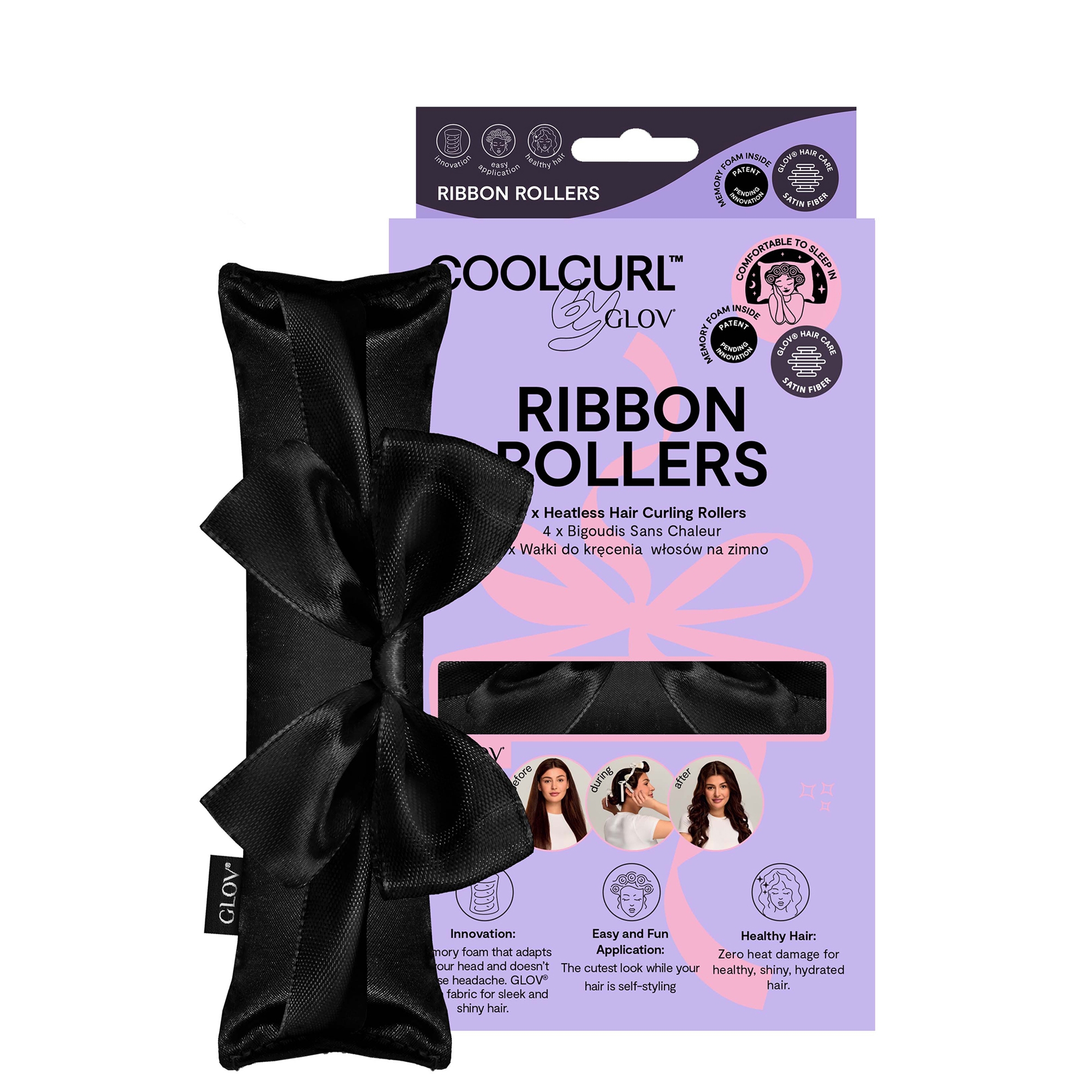 GLOV Coolcurl Heatless Hair Curling Satin Ribbon Rollers Set - Black ...