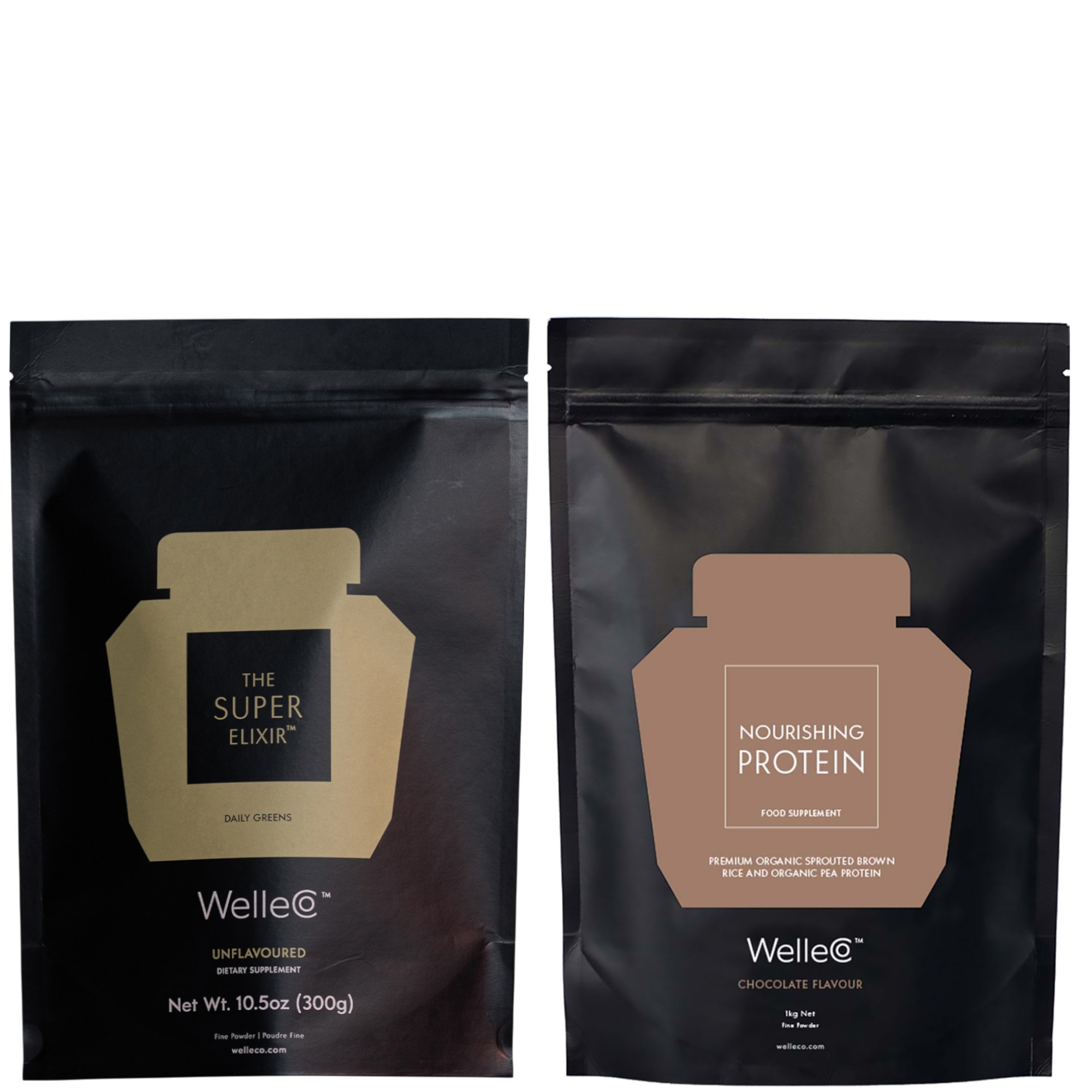 WelleCo The Welle Paired Duo Unflavoured 300g + Chocolate Protein 1kg ...