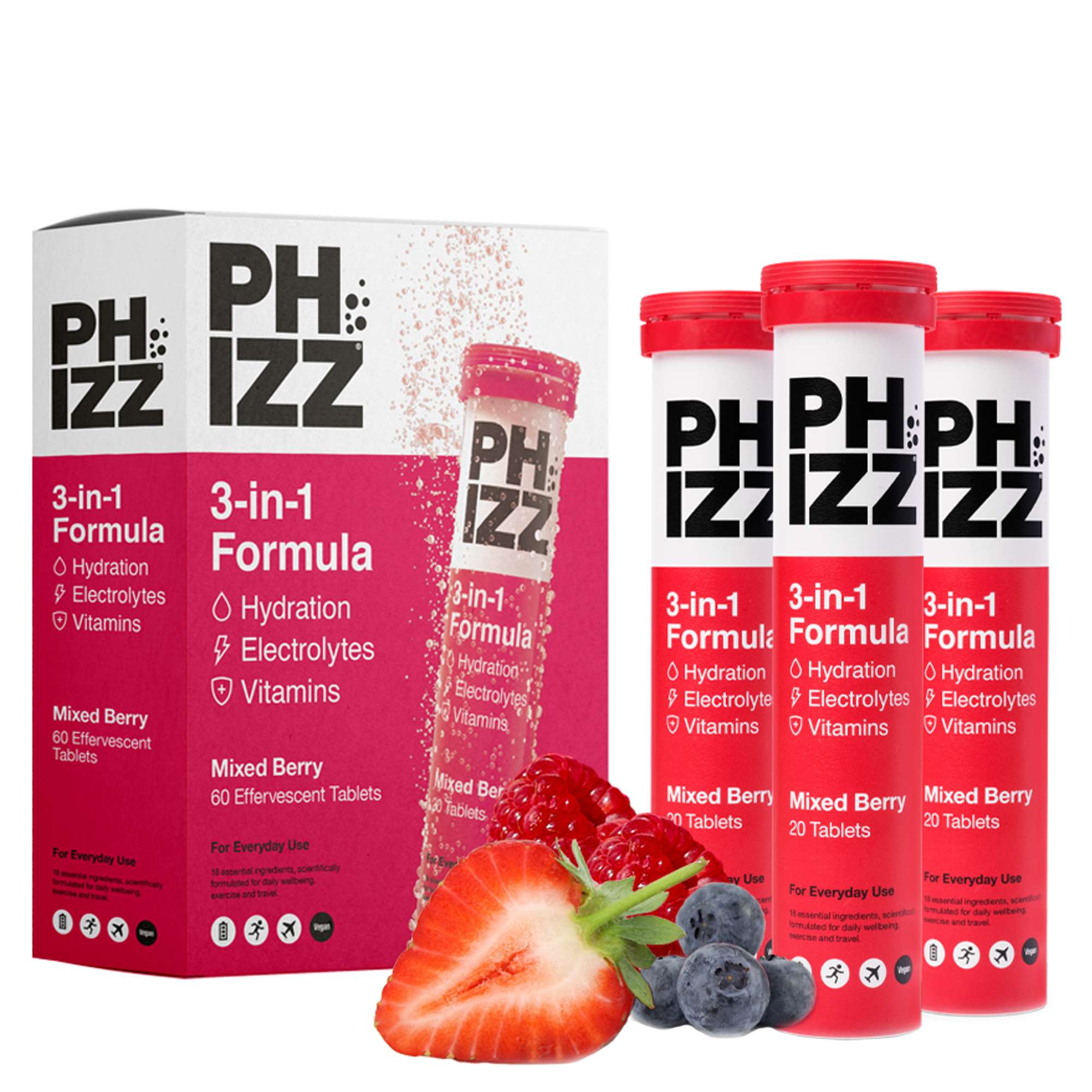 Phizz 3-in-1 Tablets Mixed Berry Hydration, Electrolytes and Vitamins ...