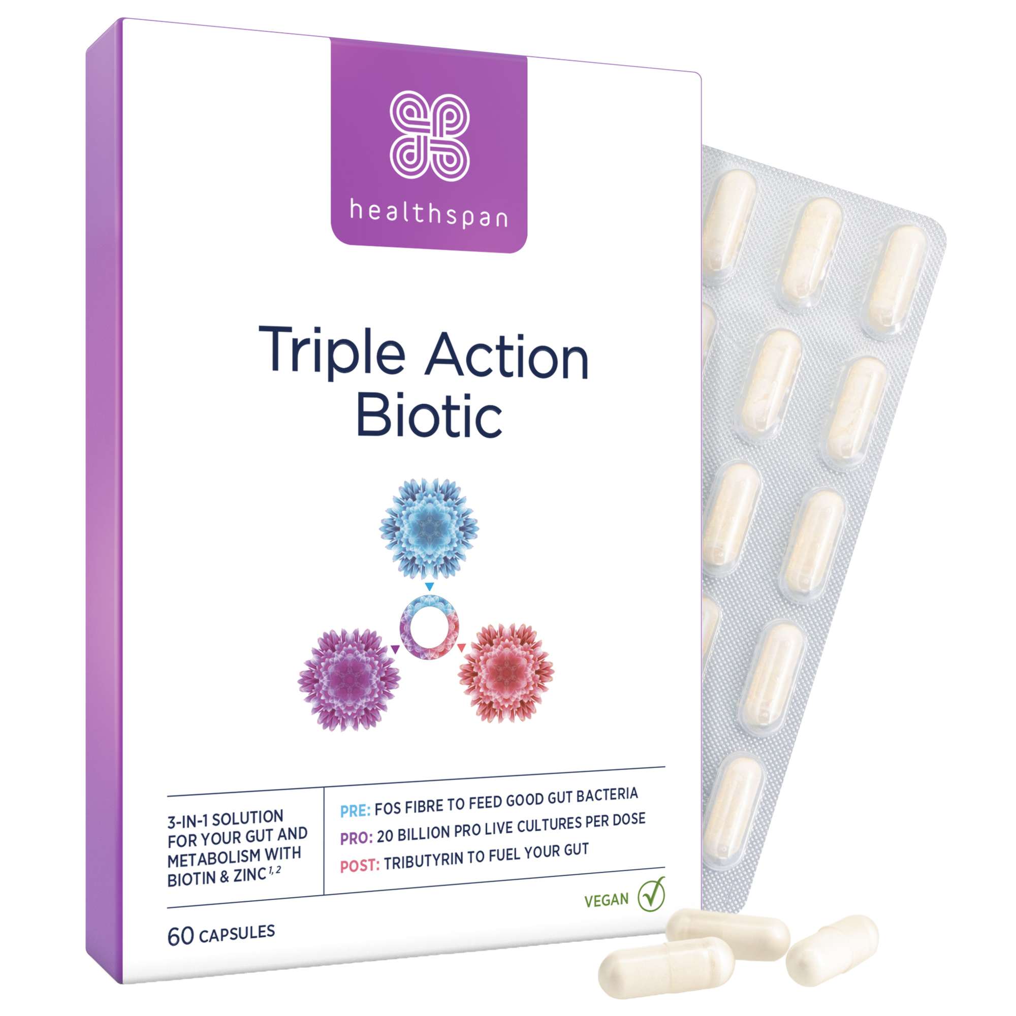 Healthspan Triple Action Biotic Capsules x 60 | allbeauty