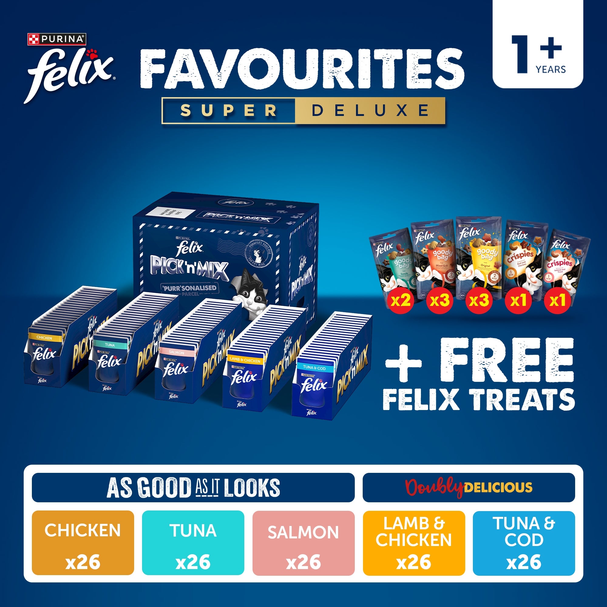 Felix Favourites Pre-Mixed Super Deluxe Bundle Adult Wet Cat Food ...