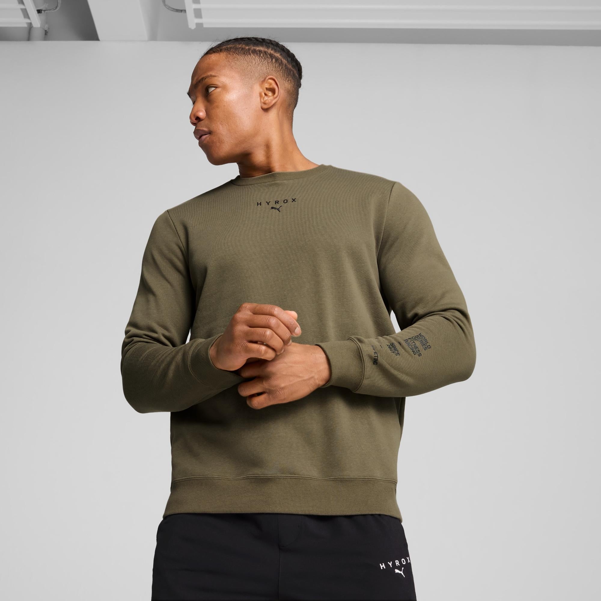 Mens PUMA x HYROX Heavyweight Crew - Green - S | HYROX Shop Official