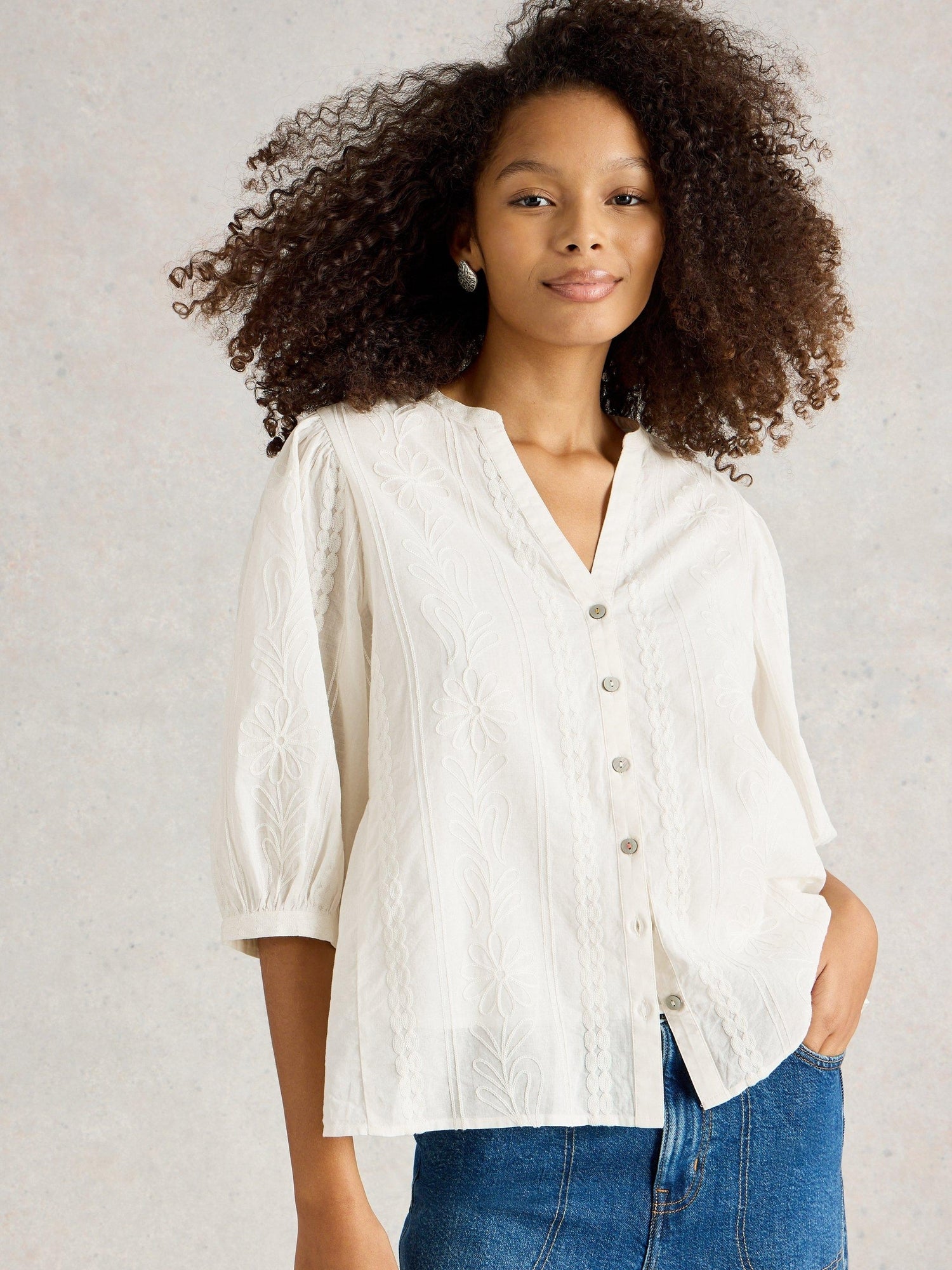 Top brodé Piper - Nat White - 52 | White Stuff