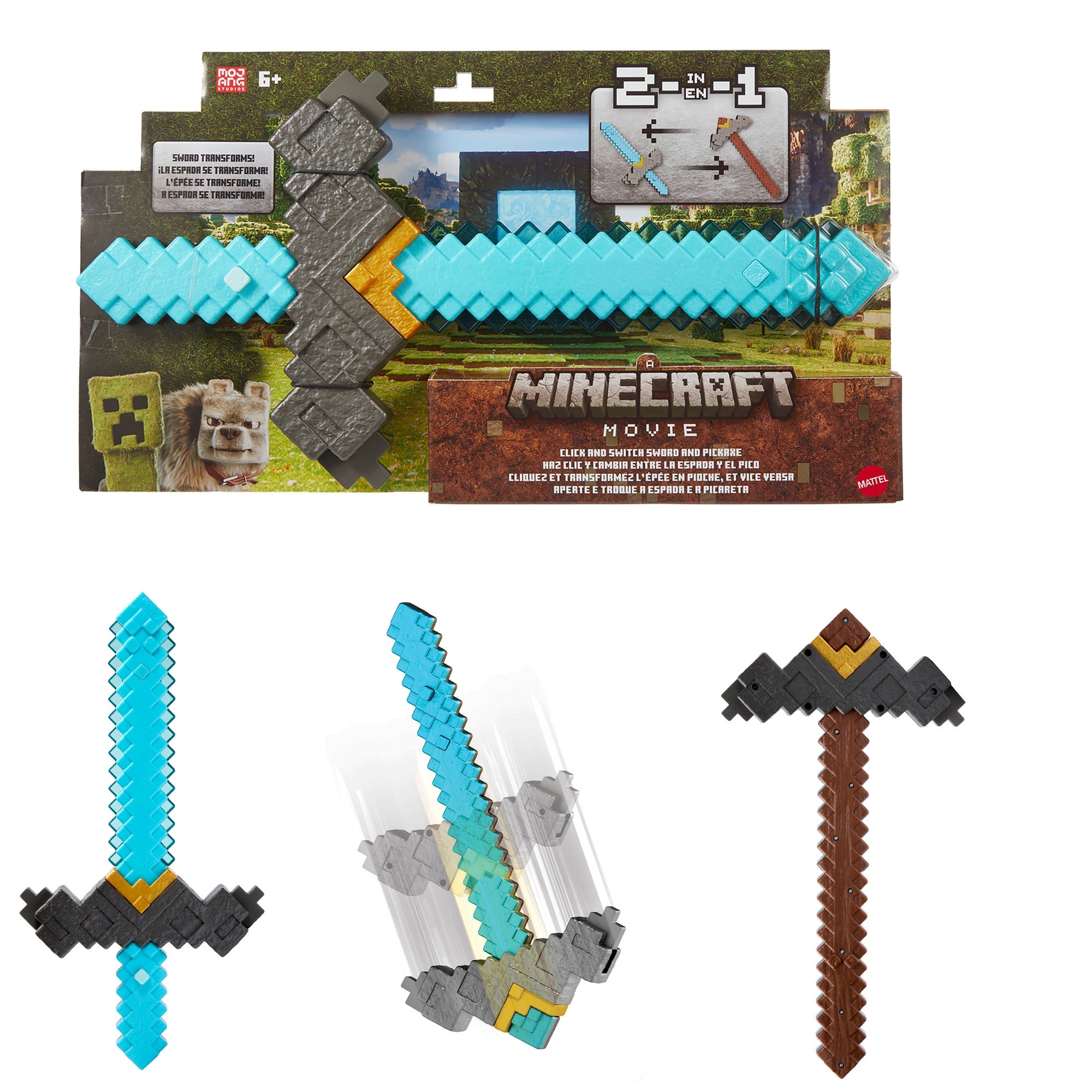 Minecraft MovieClick and Switch Sword and Pickaxe 2-in-1 Roleplay Toy ...
