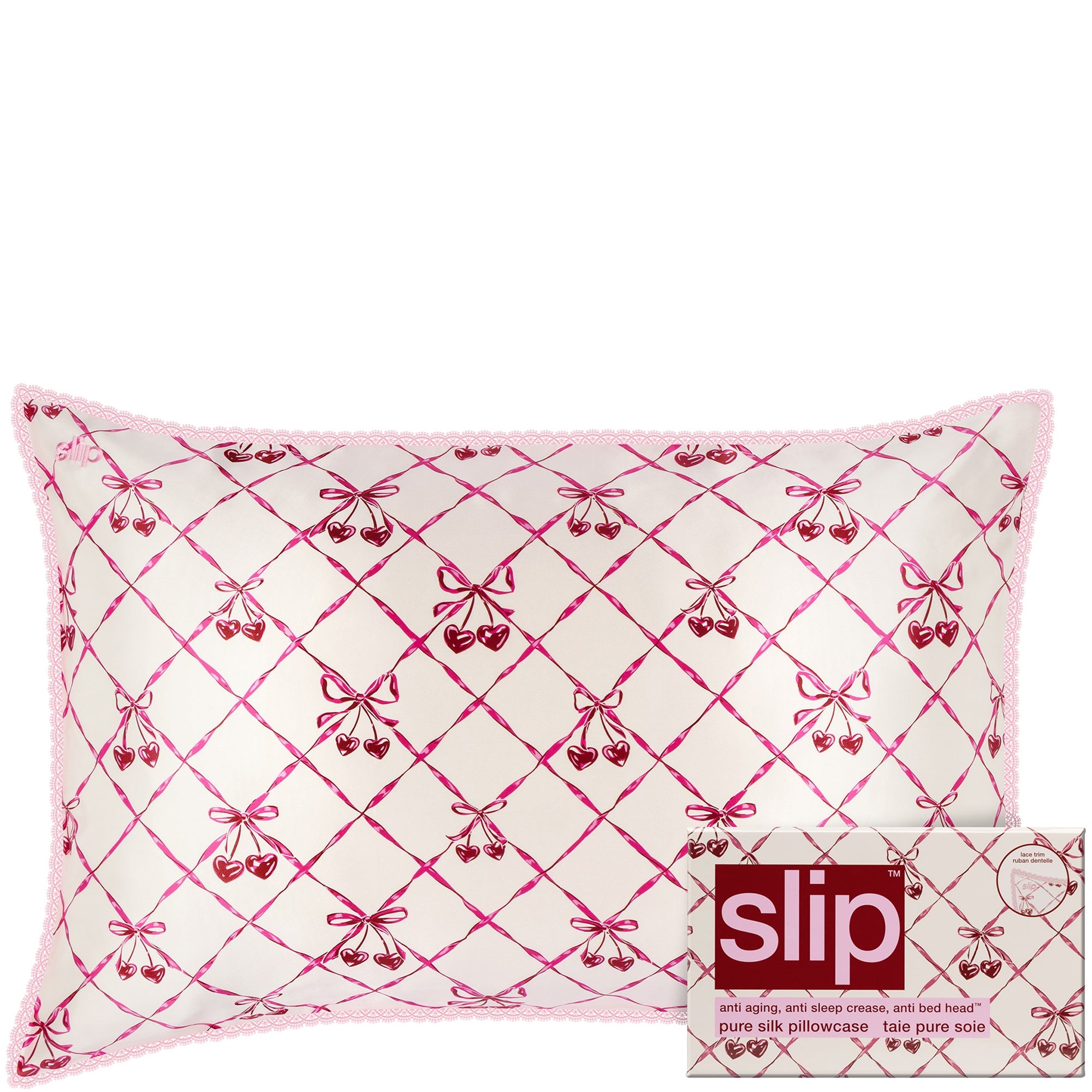 slip pure silk queen pillowcase with lace trim - sweet cherry | Cult Beauty