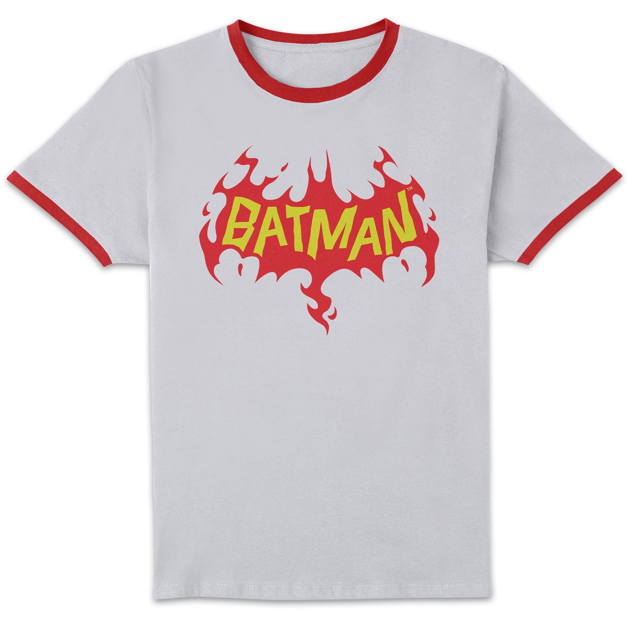 DC Comics Batman Flame Unisex Ringer T-Shirt - White/Red - S | Zavvi UK