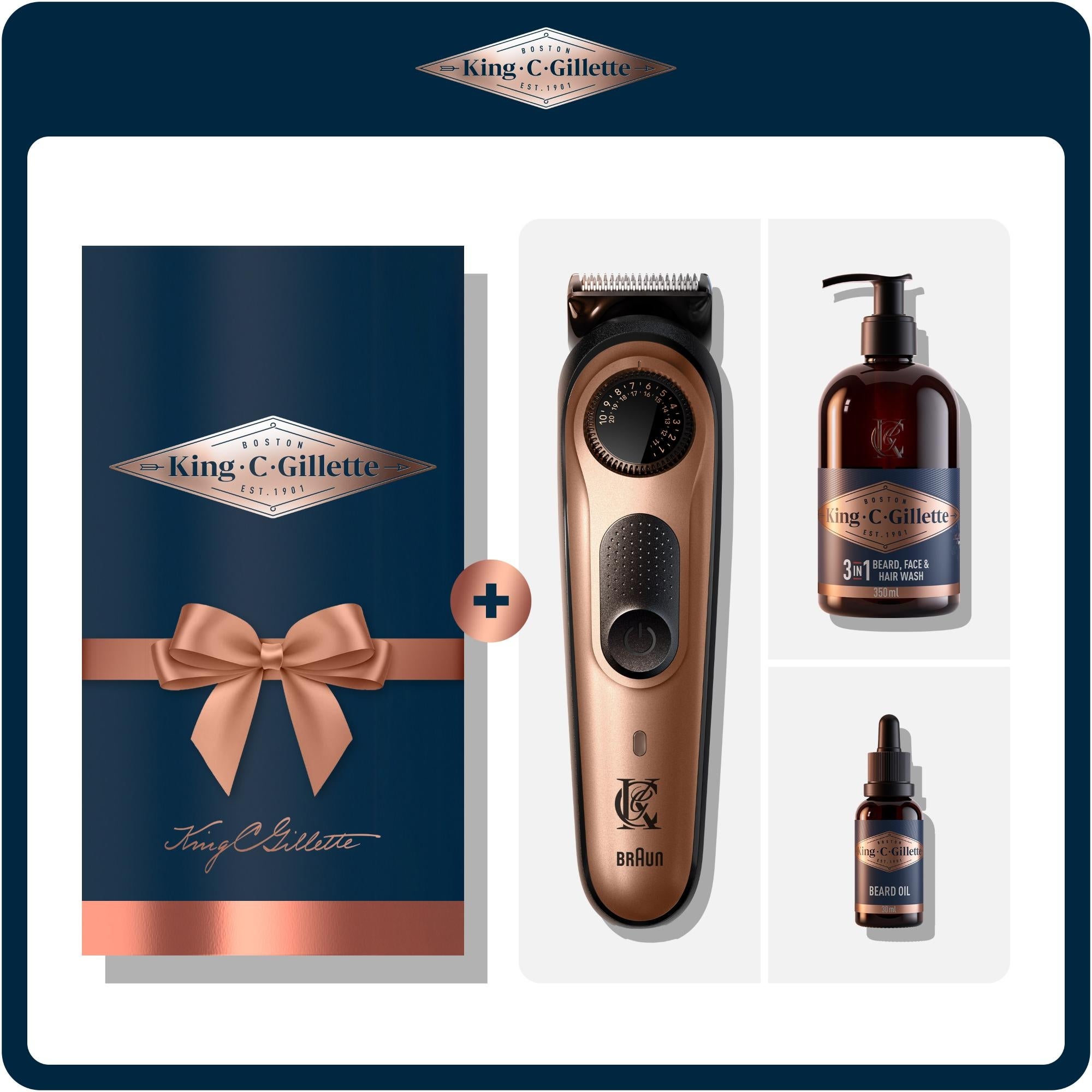 King C. Gillette Beard Trimmer Pro Gold & Beard Care Gift Set