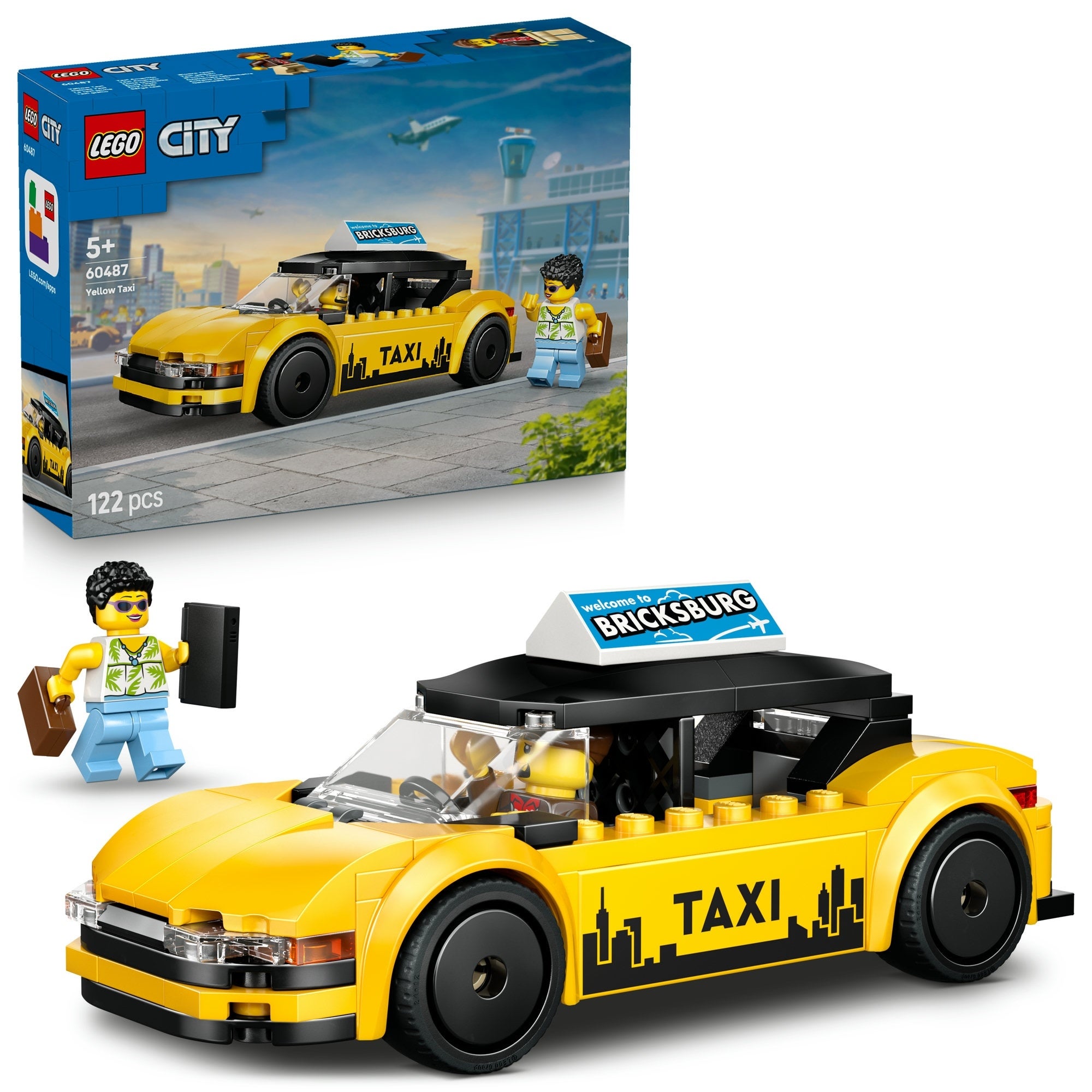 LEGO City Yellow Taxi Model Car Kit with 2 Minifigures 60487 | Zavvi UK